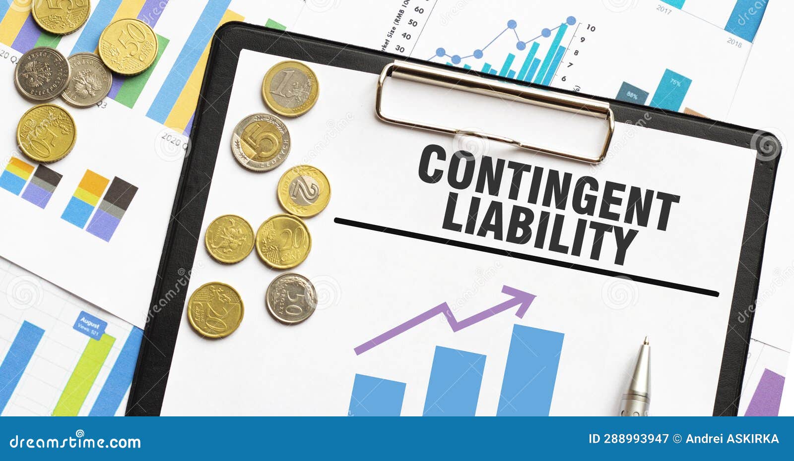 CONTINGENT LIABILITY on Paper Sheet with Coins and Charts Stock Image ...