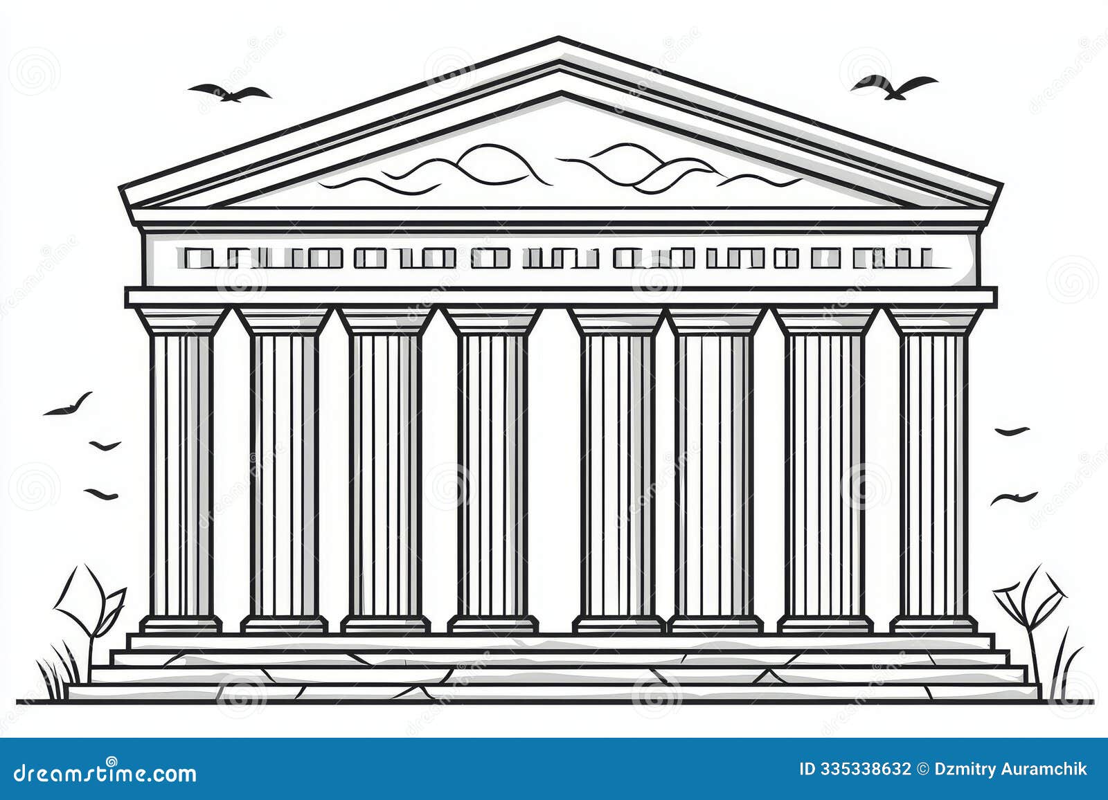 Continually Drawn Classic Museum Building with Pillar in Front. Art ...