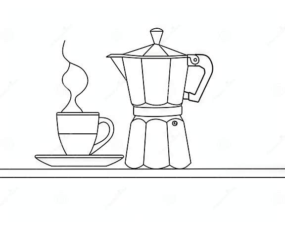 Continually Drawn One Line Illustration of a Moka Pot and a Cup of ... Continually Drawn One Line Illustration of a Moka Pot and a Cup of ...