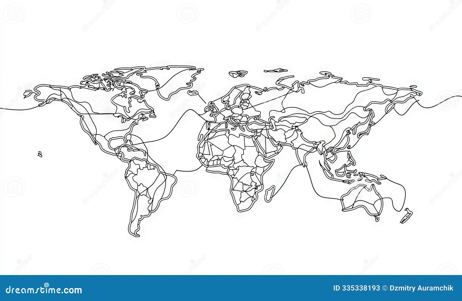 Continually Illustrating a World Map in One Line. Modern Illustration ...