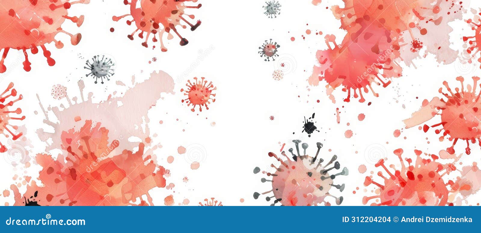 Continually Repeating Modern Illustration of Flat Red Viruses on ...