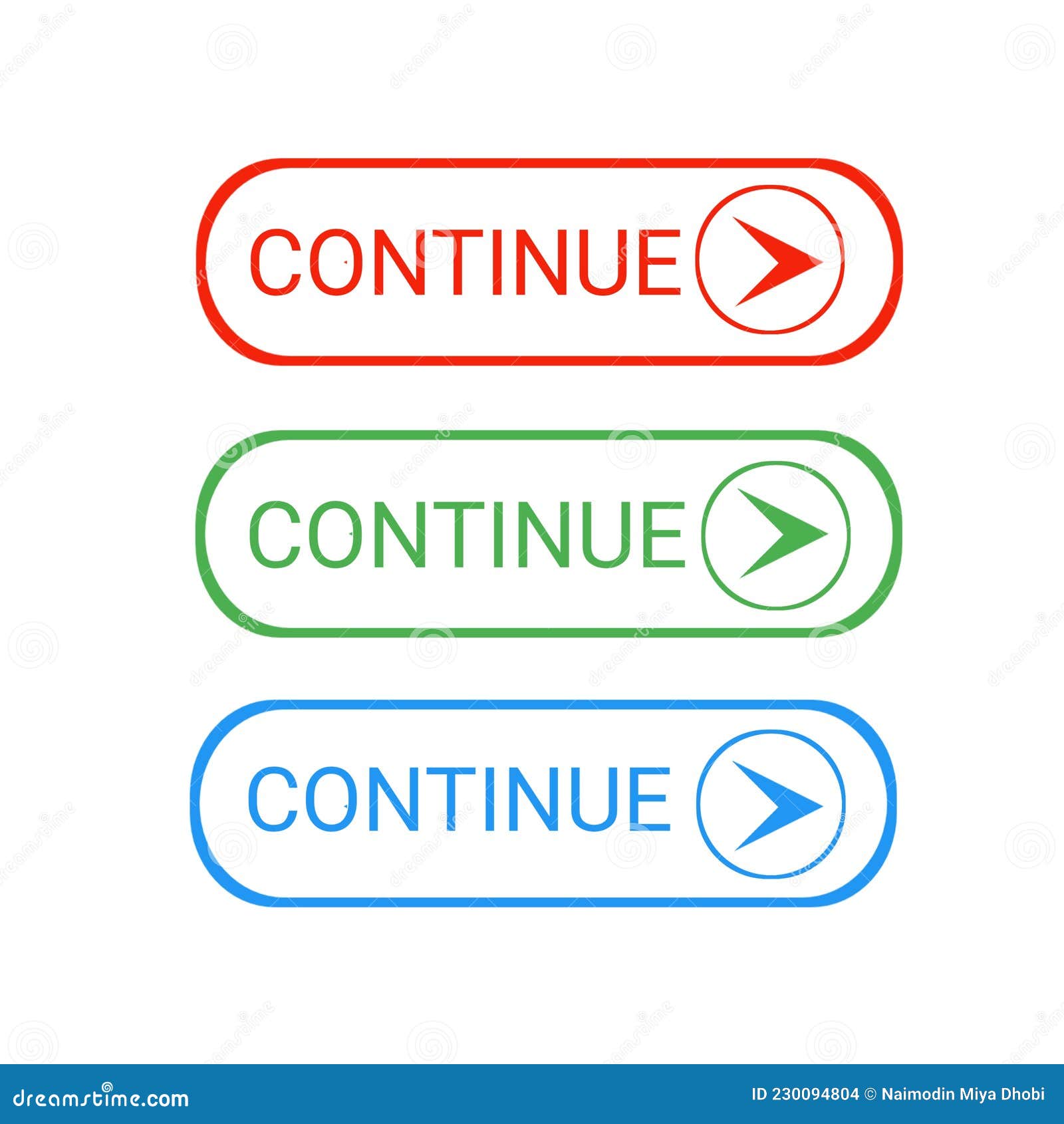 Continue Buttons for Web Icon Various Color White Background Stock ...
