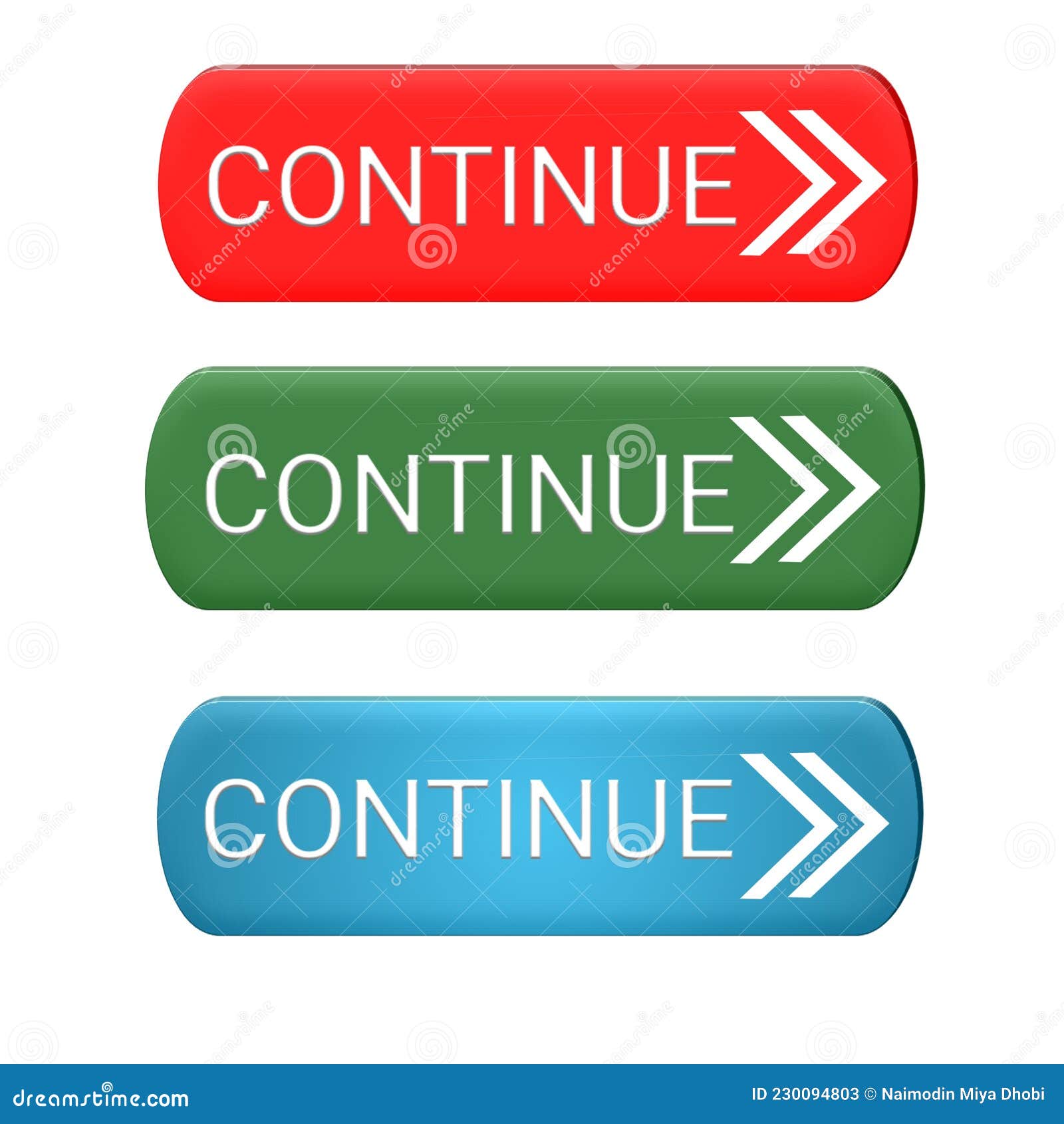 Continue Buttons for Web Icon Various Color White Background 3d Stock ...