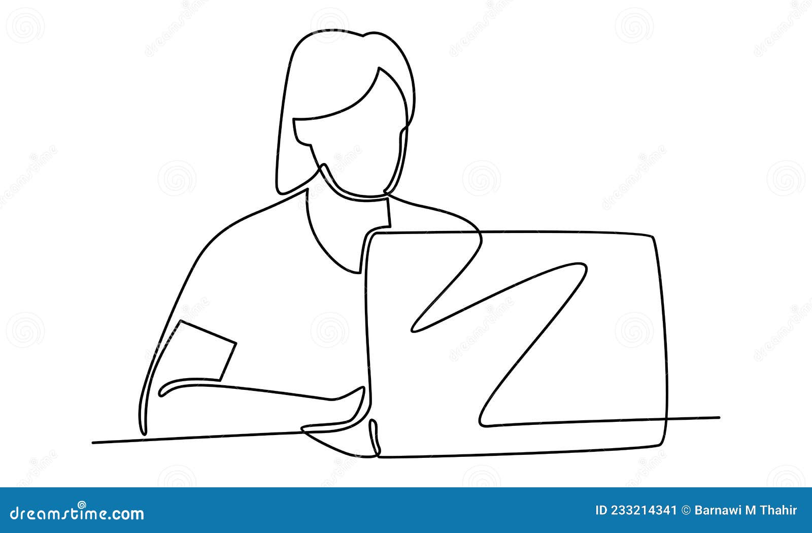 Continue Line of Woman Graphic Designer Working on Computer Stock ...