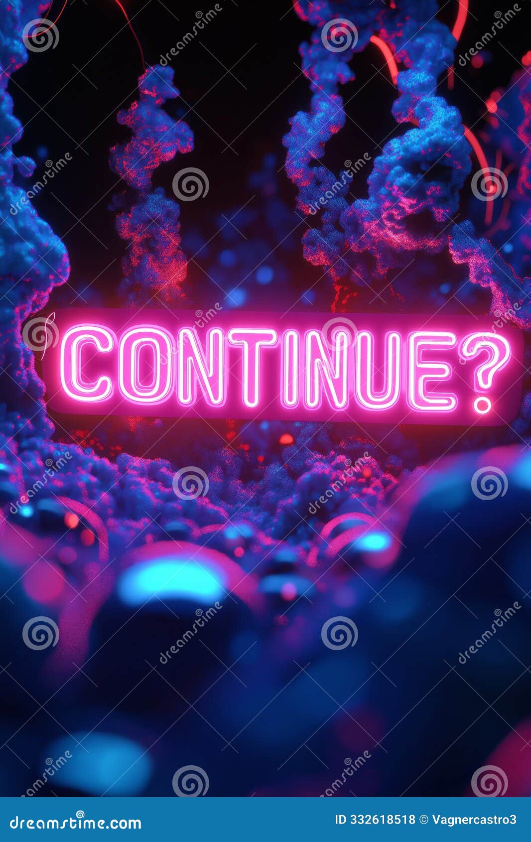 Continue? Neon Text with Glitch and Motion Blur Effects Background ...