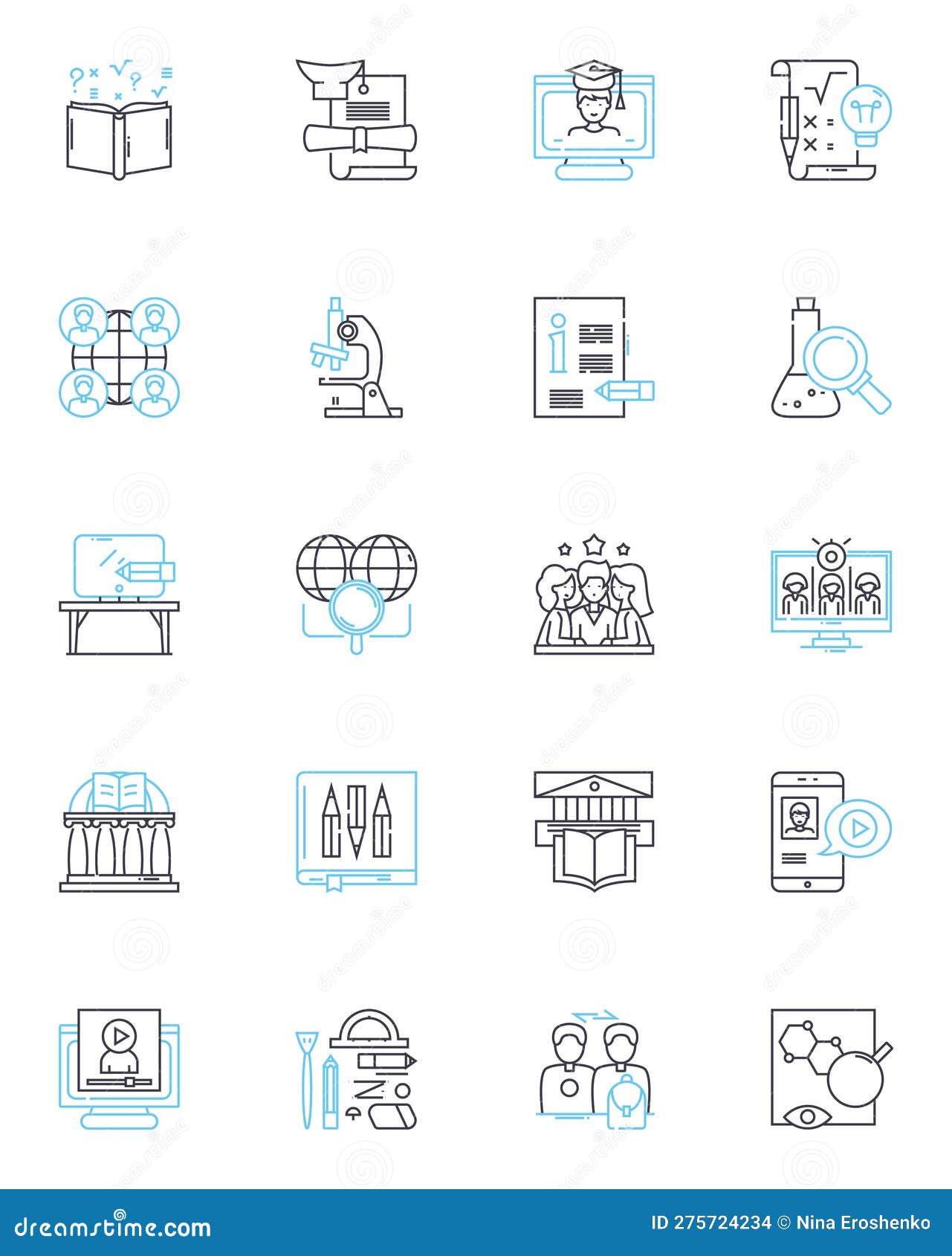 Continuing Education Linear Icons Set. Development, Progression ...
