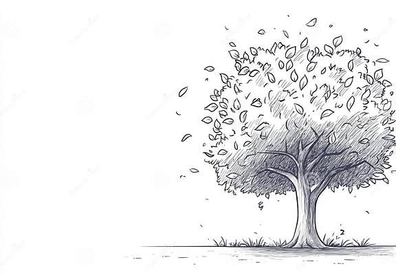 Continuity of One Line Drawing of Nature Tree, Modern Illustration of ...