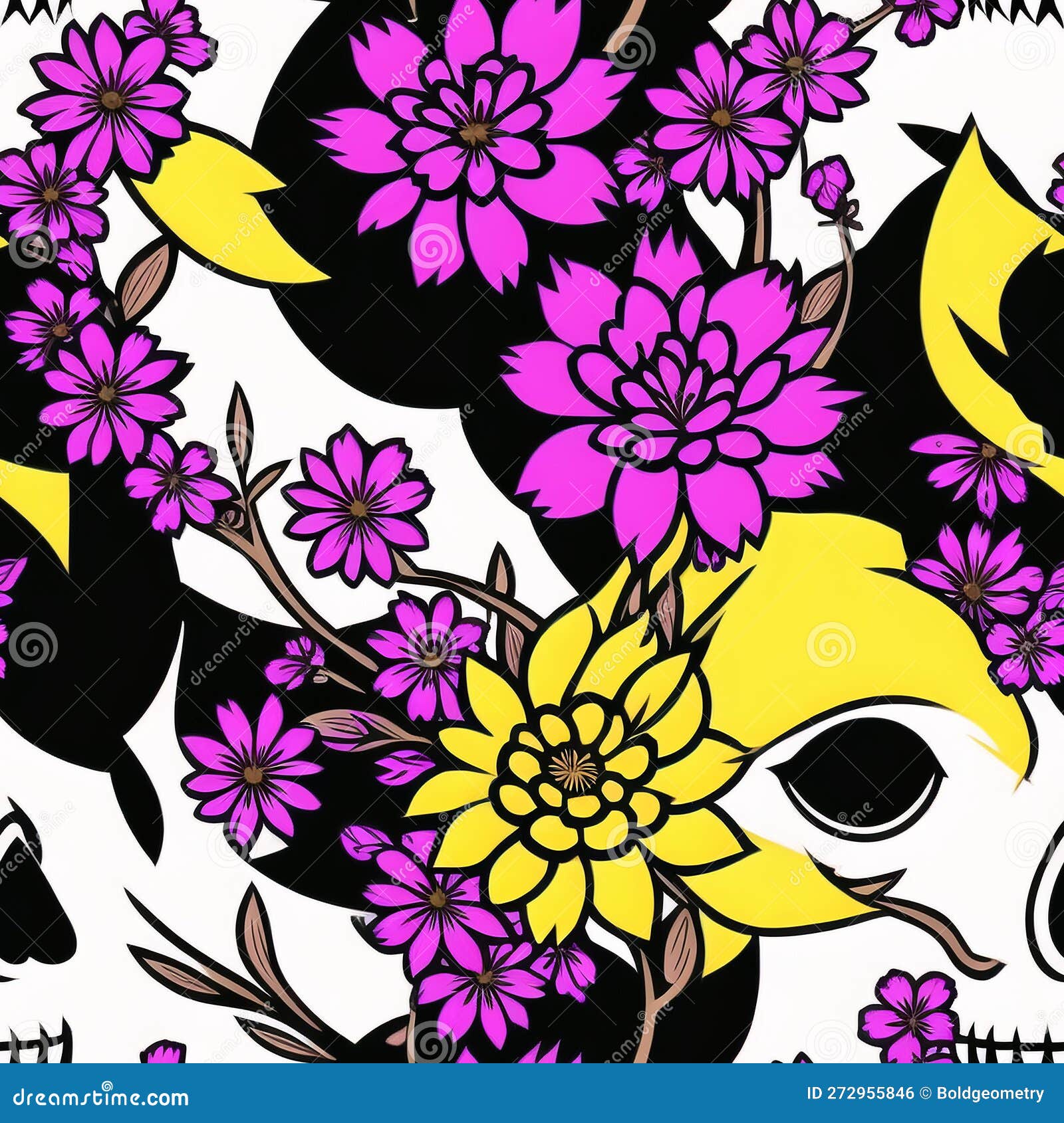 A Continuous Belt of Skulls with Florals. Wallpaper Gothic Pattern ...