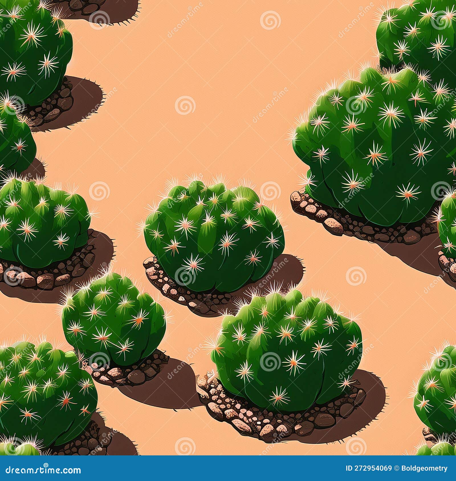 A Continuous Belt of Tropical Cactis. Wallpaper Pattern Painted in ...