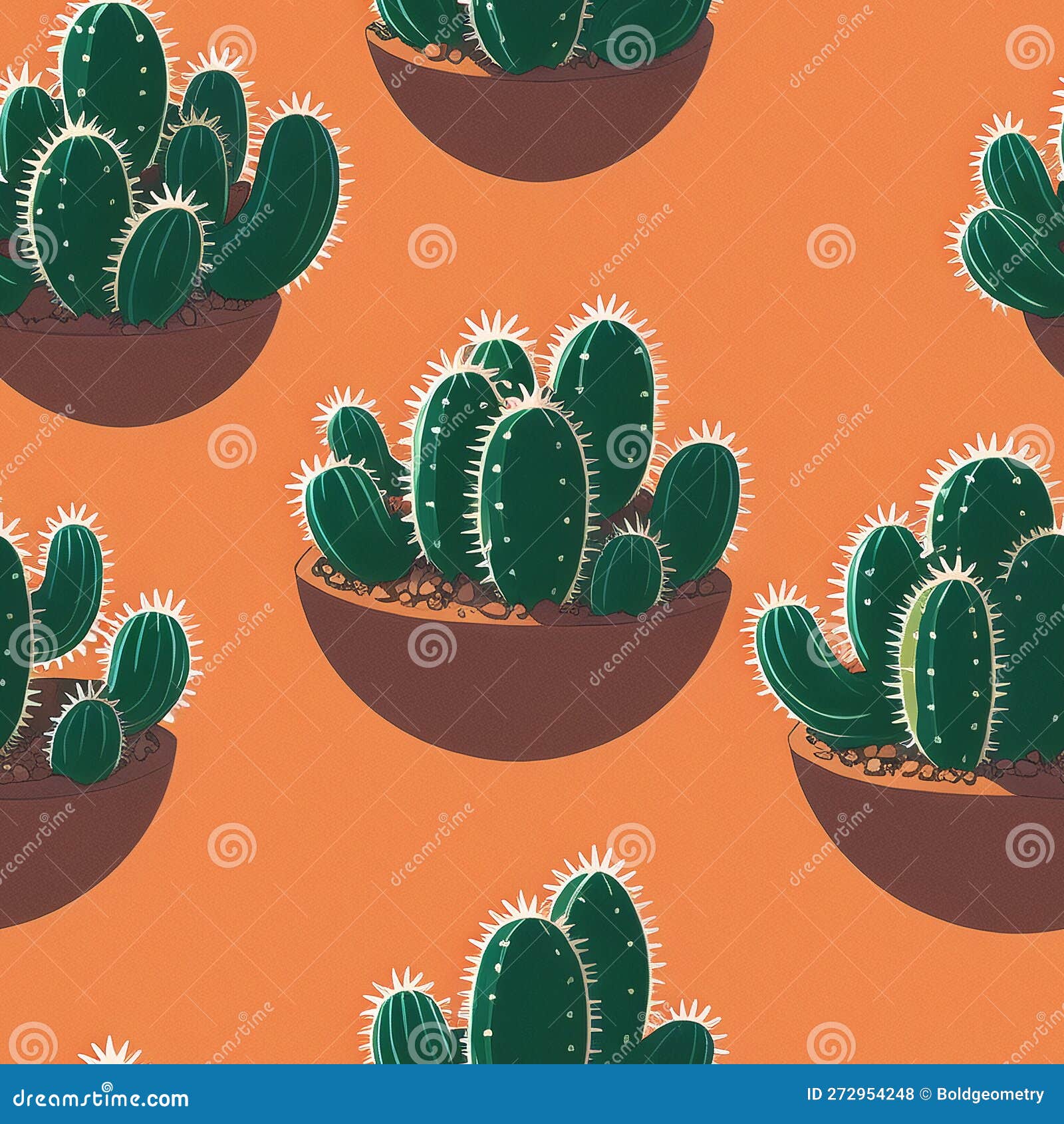 A Continuous Belt of Tropical Cactis. Wallpaper Pattern Painted in ...