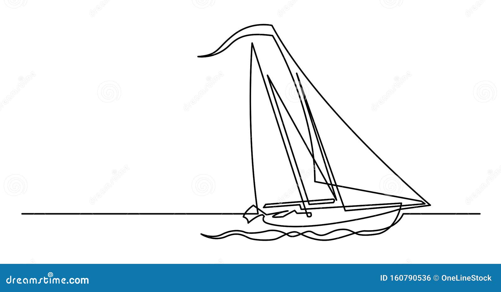 Continuous Line Drawing of Beautiful Sailboat Sailing on Sea Stock ...