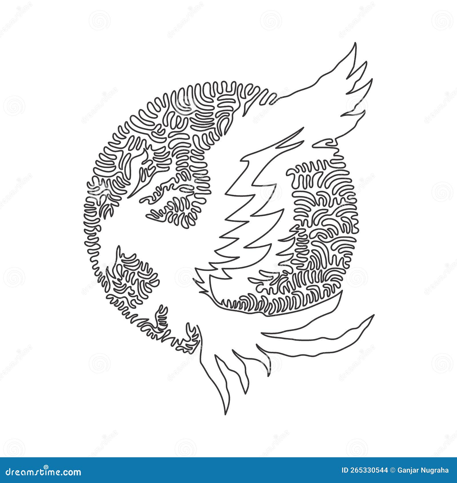 Continuous One Line Drawing of Flying Phoenix Abstract Art. Stock ...