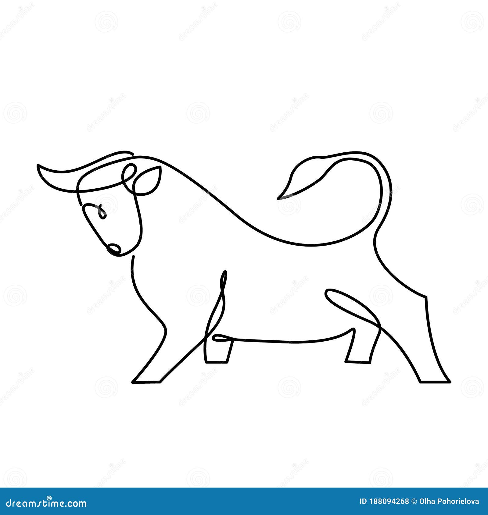 Continuous Drawing of a Bull Symbol of 2021. the Picture is Drawn in an ...