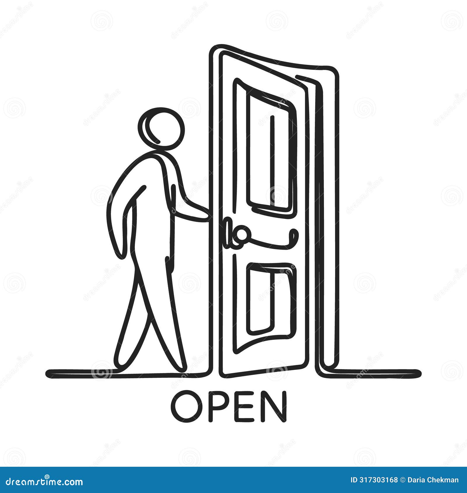 Continuous Drawing of Business Concept - Man in Front of Open Door ...