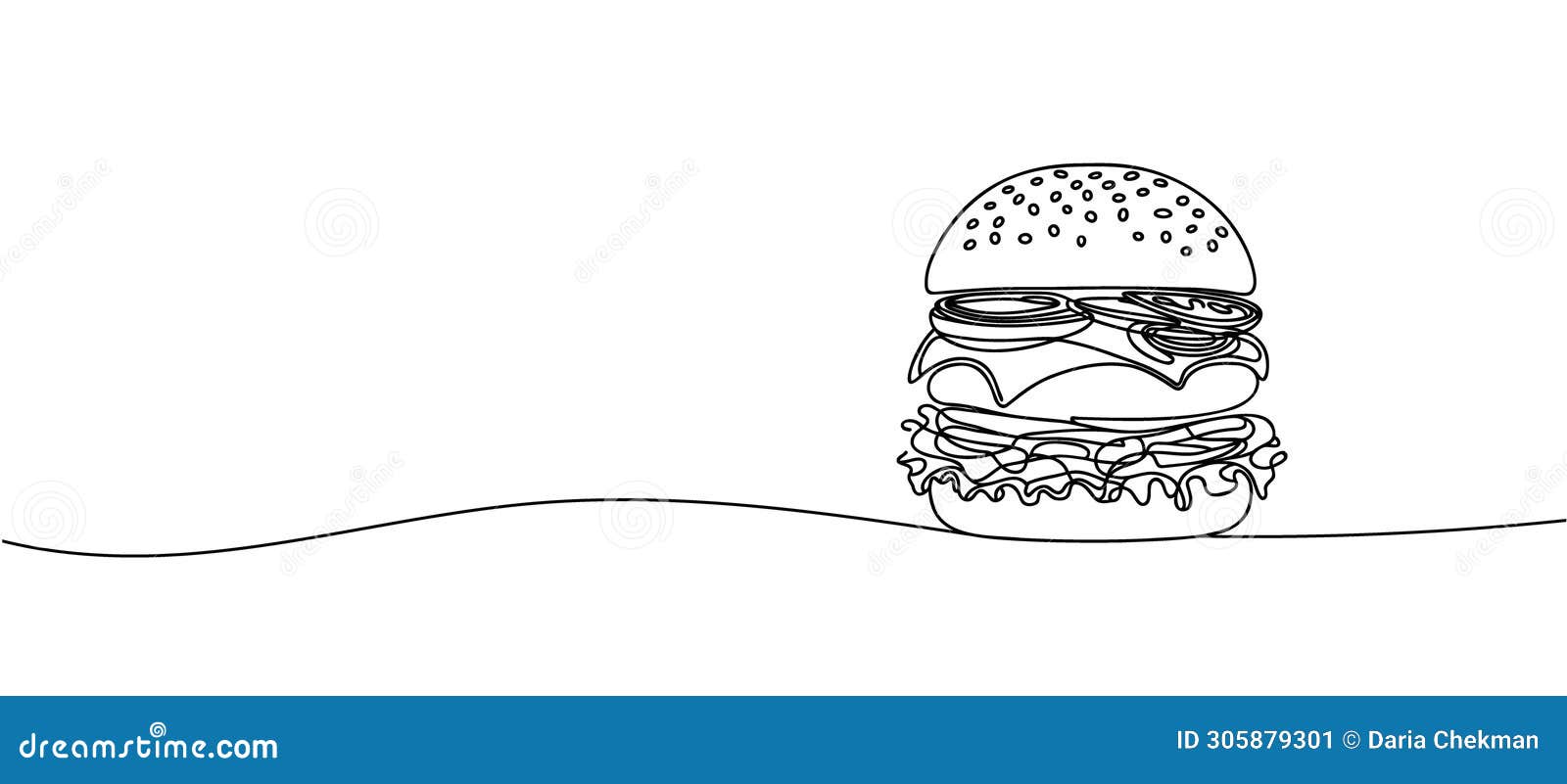 Continuous Drawing of a Cheeseburger in One Line. Stock Illustration ...