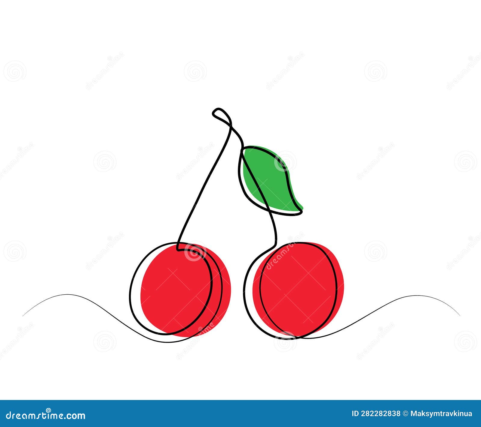 Continuous Drawing of Cherry with One Line. Stock Vector - Illustration ...