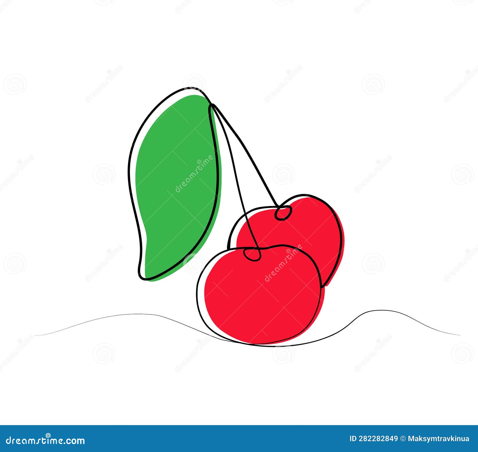 Continuous Drawing of Cherry with One Line. Stock Vector - Illustration ...