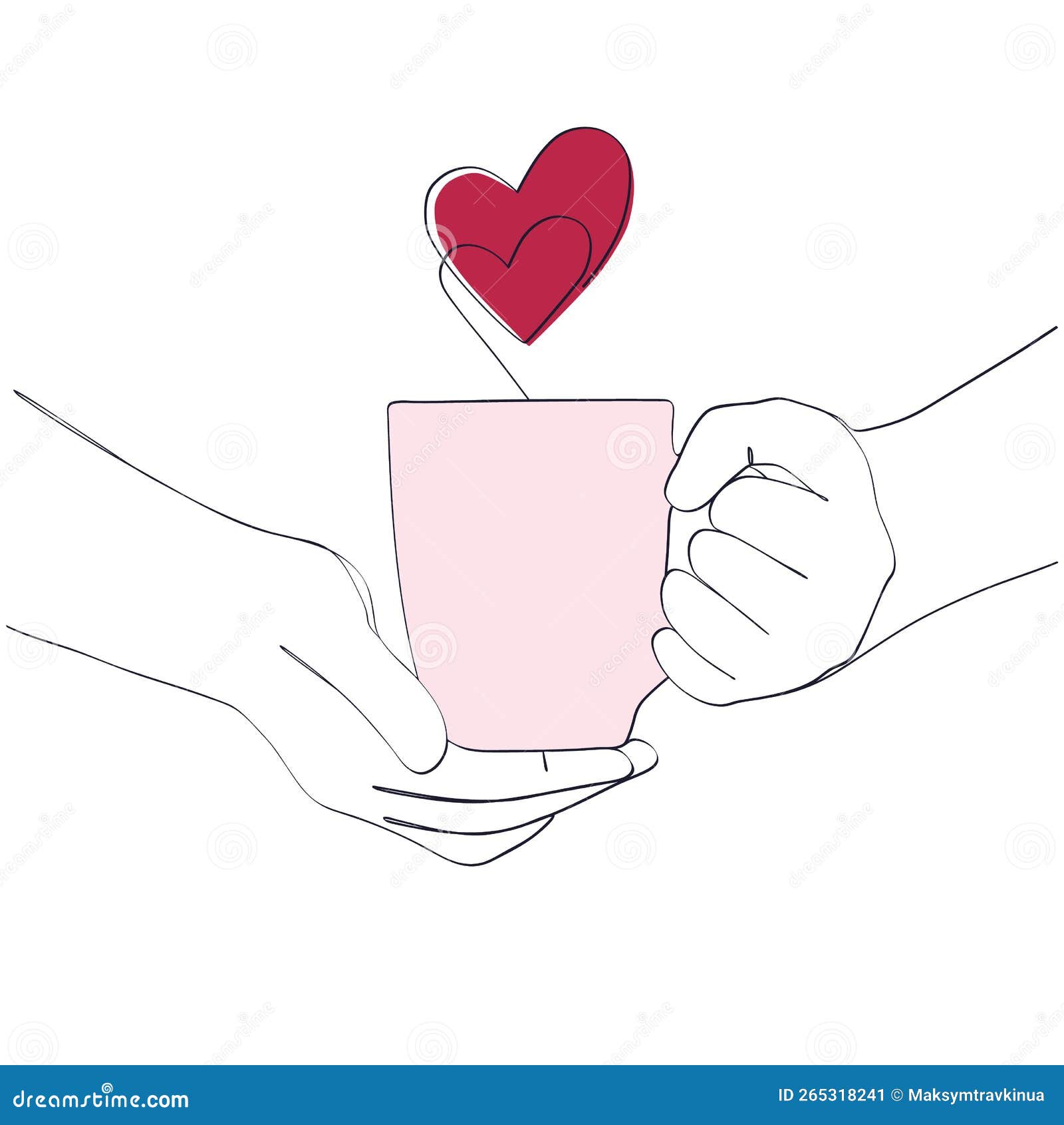 Continuous Drawing of a Cup with a Heart, in the Hands. Modern Vector ...