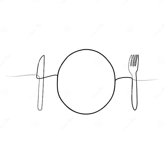 Continuous Drawing Dining Set with One Line. Stock Illustration ...