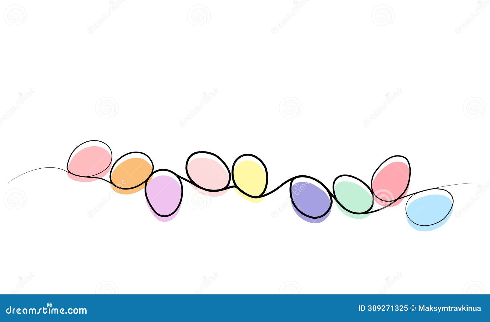 Continuous Drawing of Easter with One Line. Colored Eggs for the ...