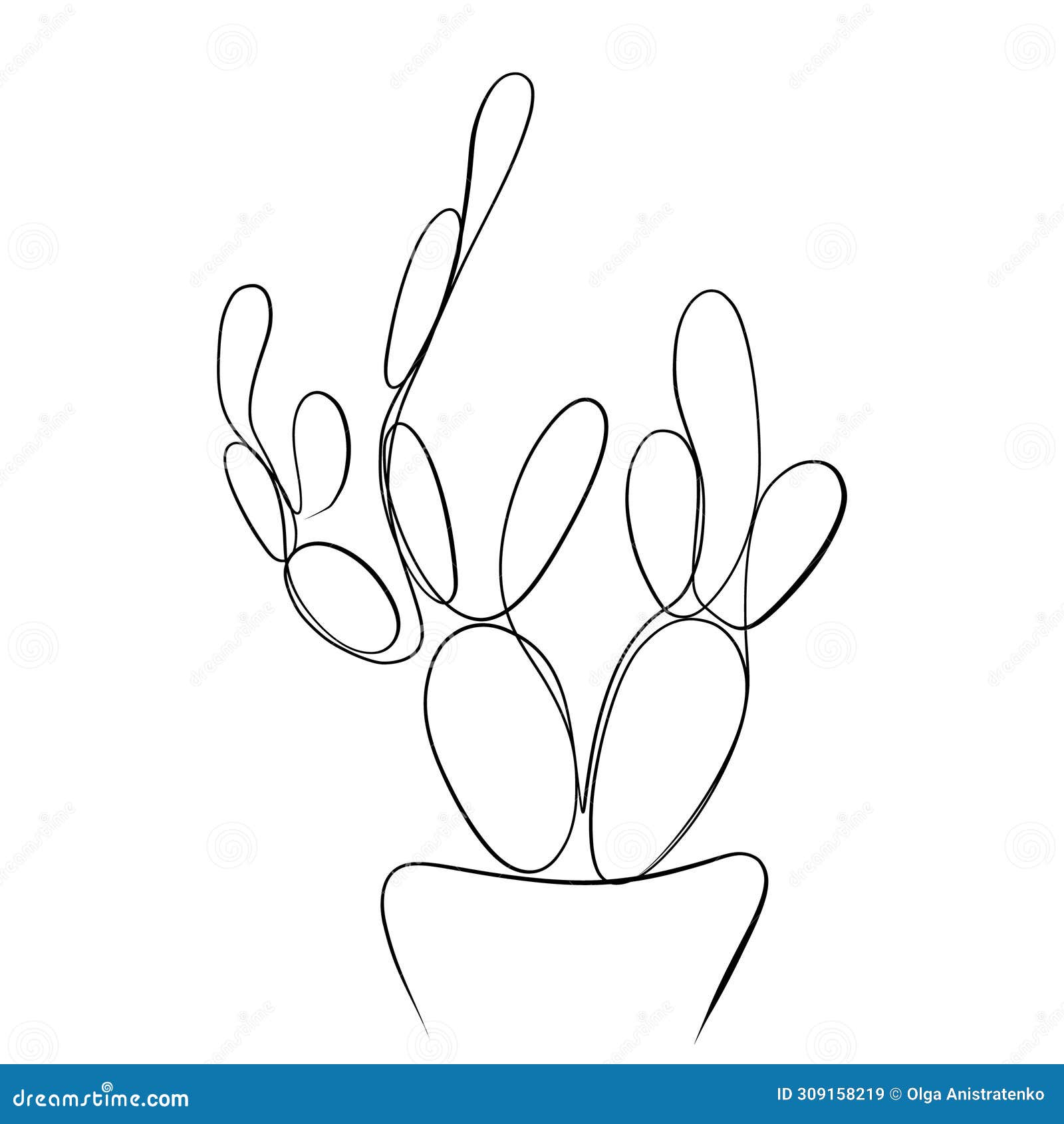 Continuous Drawing of Lines. Line Art of a Cactus in a Pot. Continuous ...