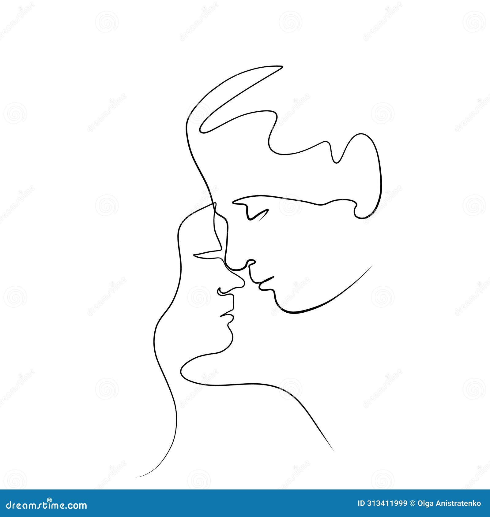 Continuous Drawing of Lines. Line Art of Kissing Lovers. Continuous ...