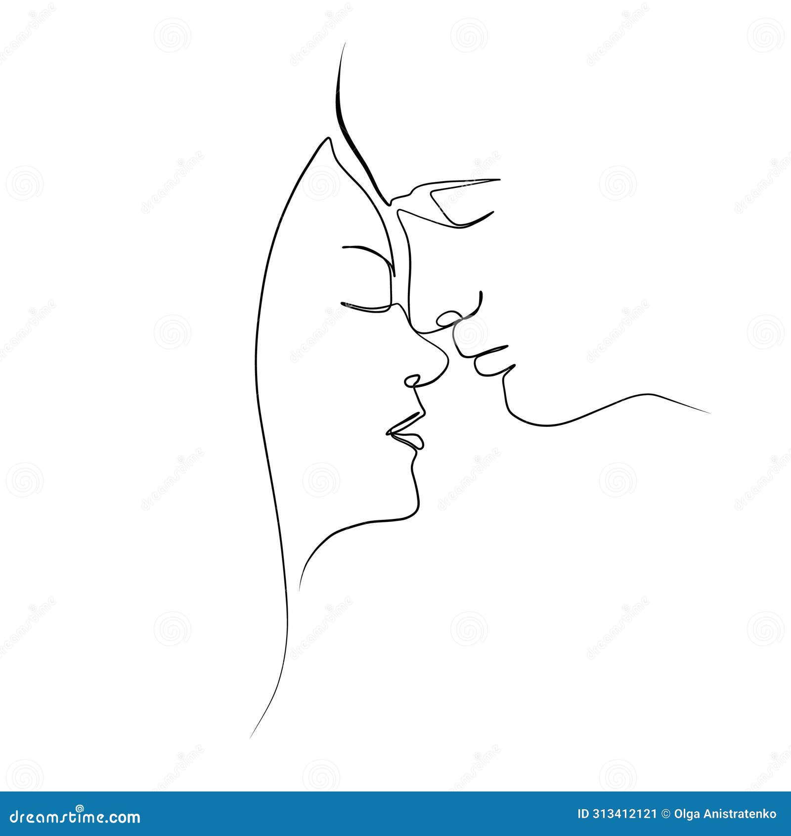 Continuous Drawing of Lines. Line Art of Kissing Lovers. Continuous ...