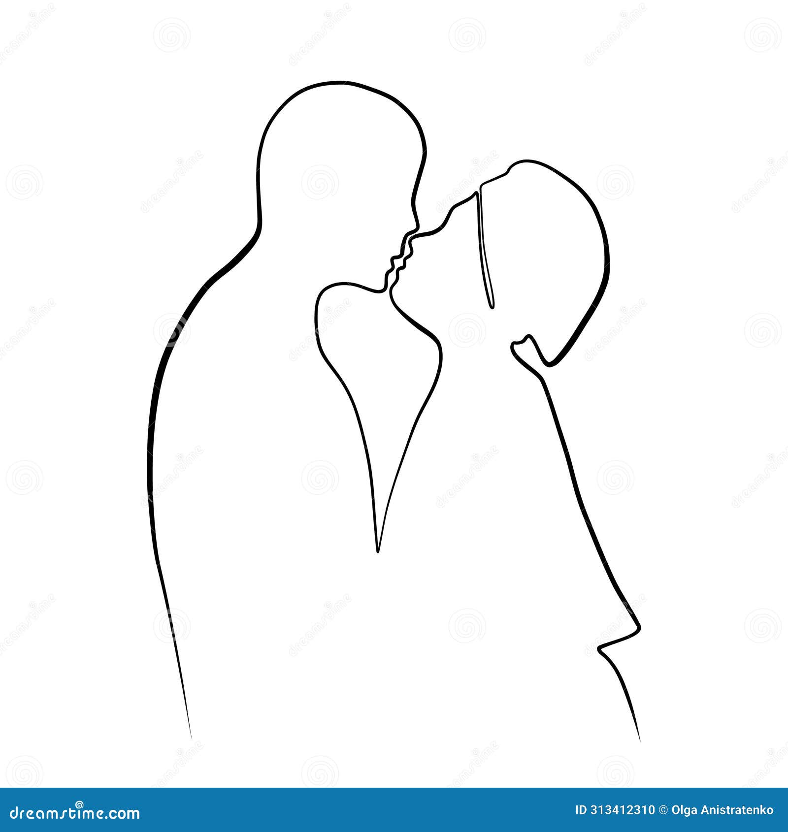 Continuous Drawing of Lines. Line Art of Kissing Lovers. Continuous ...