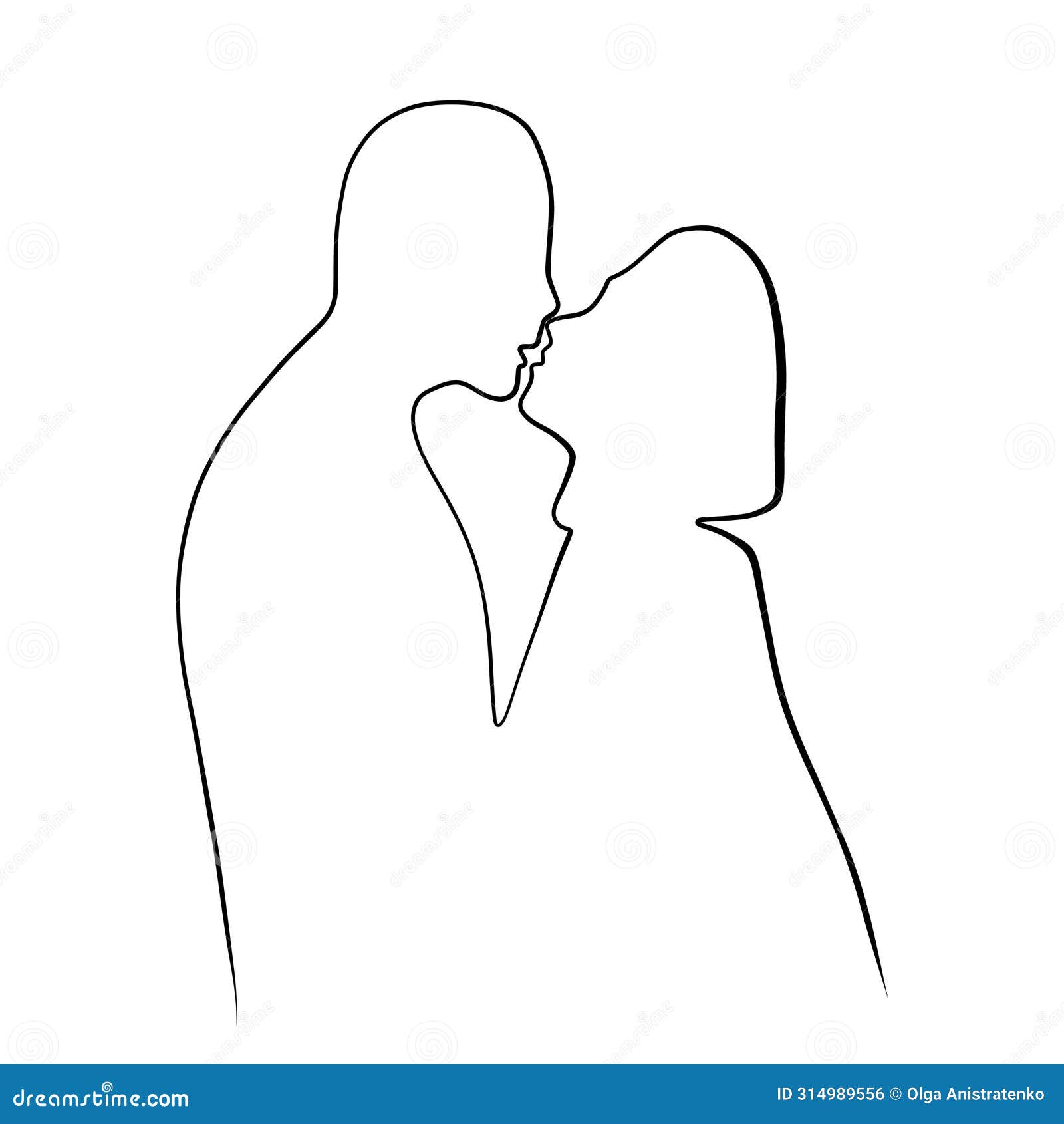 Continuous Drawing of Lines. Line Art of Kissing Lovers. Continuous ...