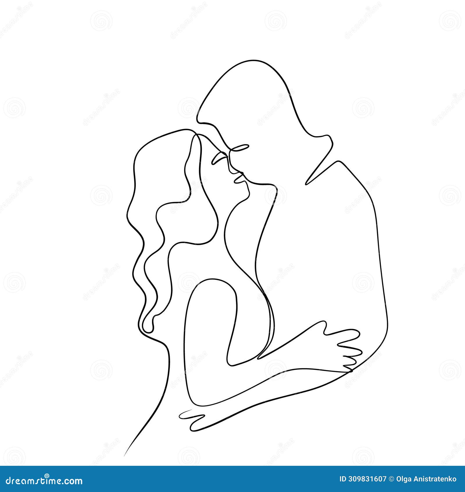 Continuous Drawing of Lines. Line Art of Kissing Lovers. Continuous ...