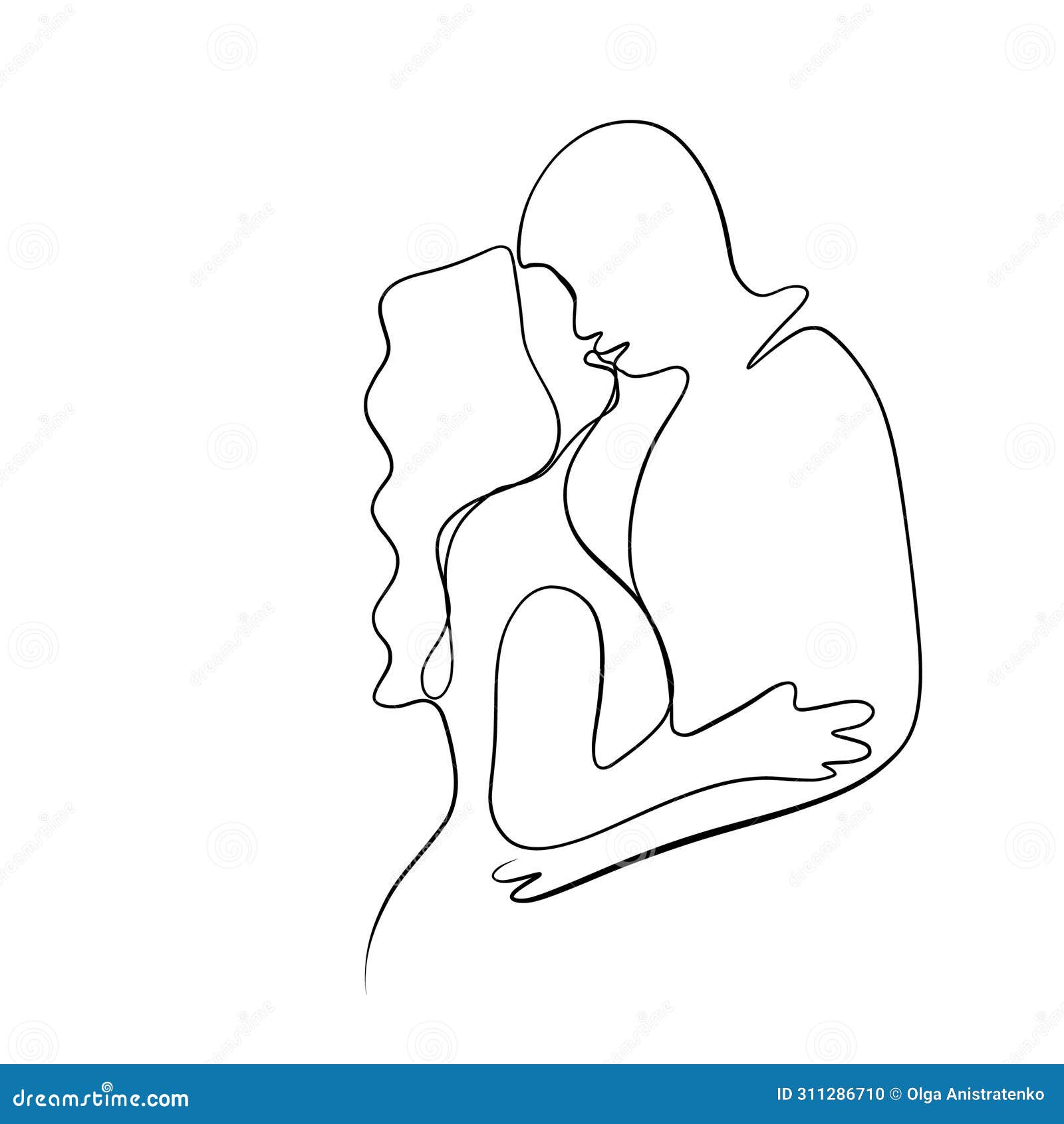 Continuous Drawing of Lines. Line Art of Kissing Lovers. Continuous ...