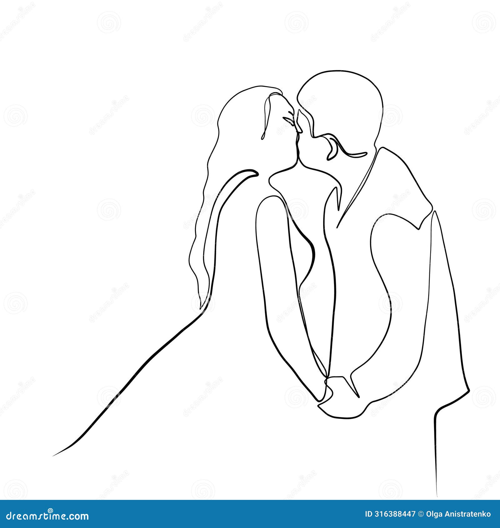 Continuous Drawing of Lines. Line Art of Kissing Lovers. Continuous ...