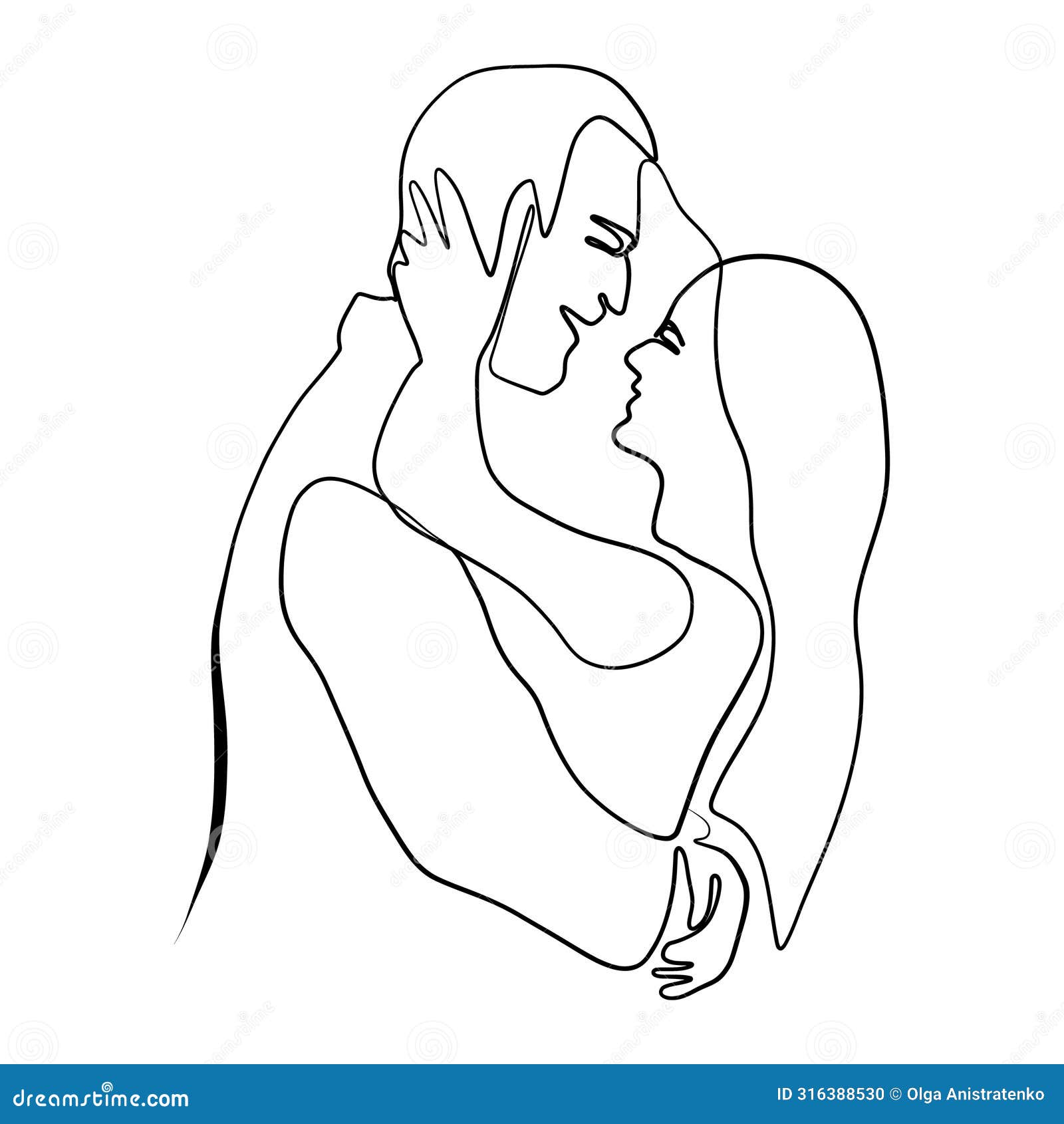 Continuous Drawing of Lines. Line Art of Kissing Lovers. Continuous ...