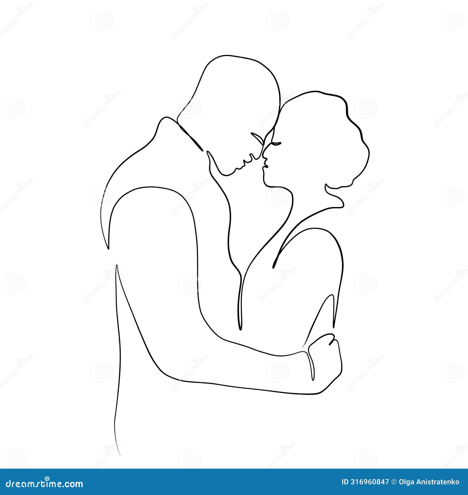 Continuous Drawing of Lines. Line Art of Kissing Lovers. Continuous ...