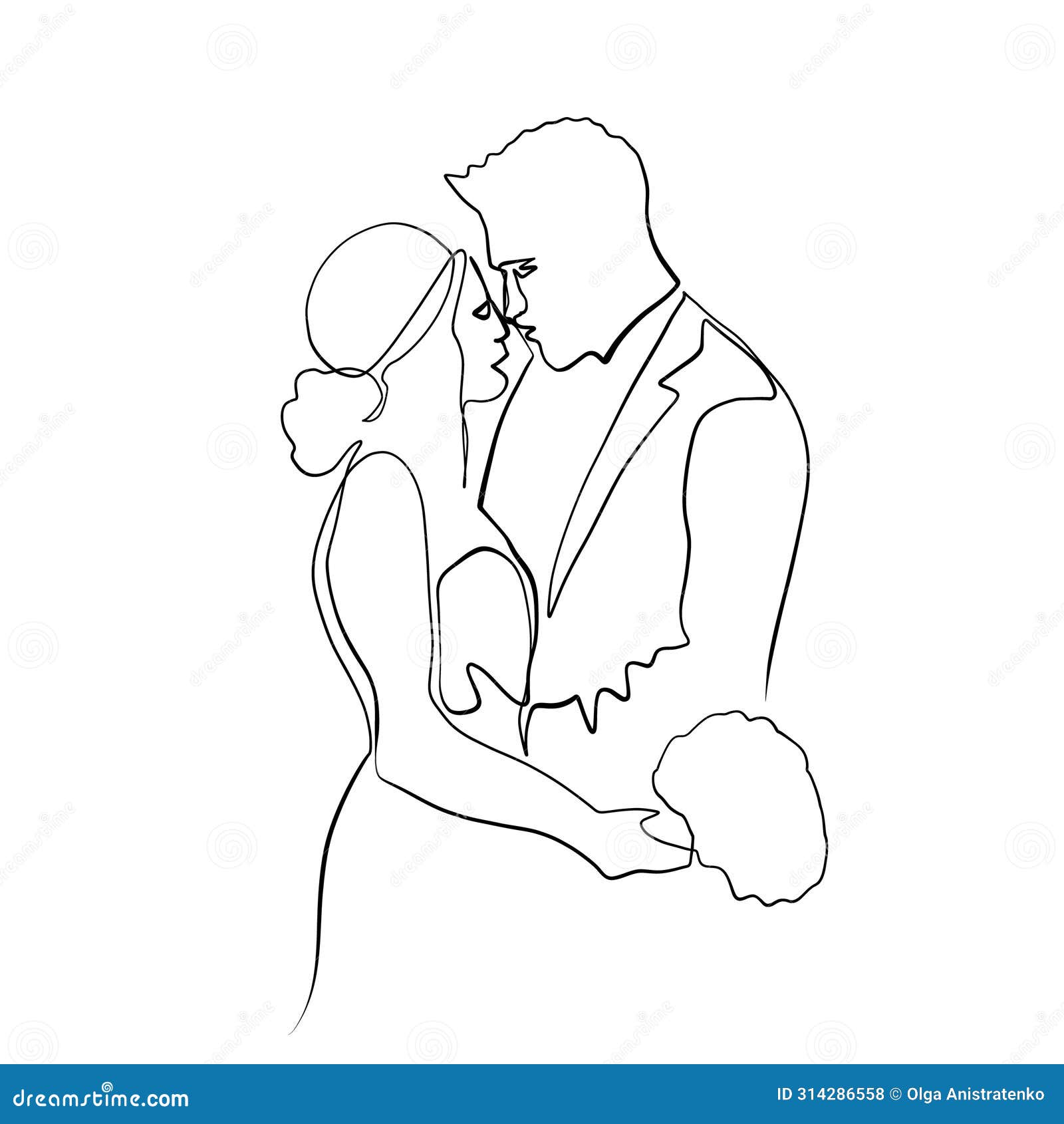 Continuous Drawing of Lines. Line Art of Kissing Lovers. Continuous ...