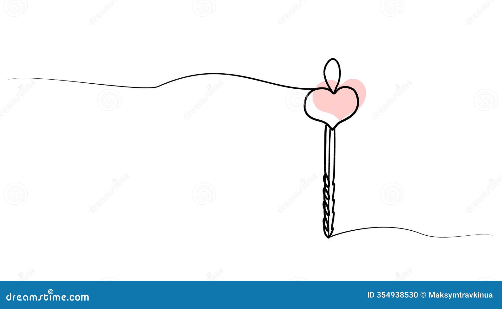 Continuous Drawing of Love Key in One Line. Vector Stock Illustration ...