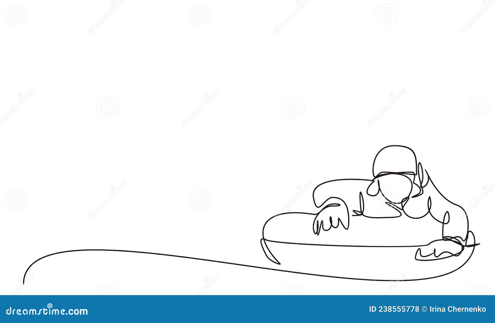 Continuous Drawing with One Line of a Boy Rolling Down an Ice Slide on ...