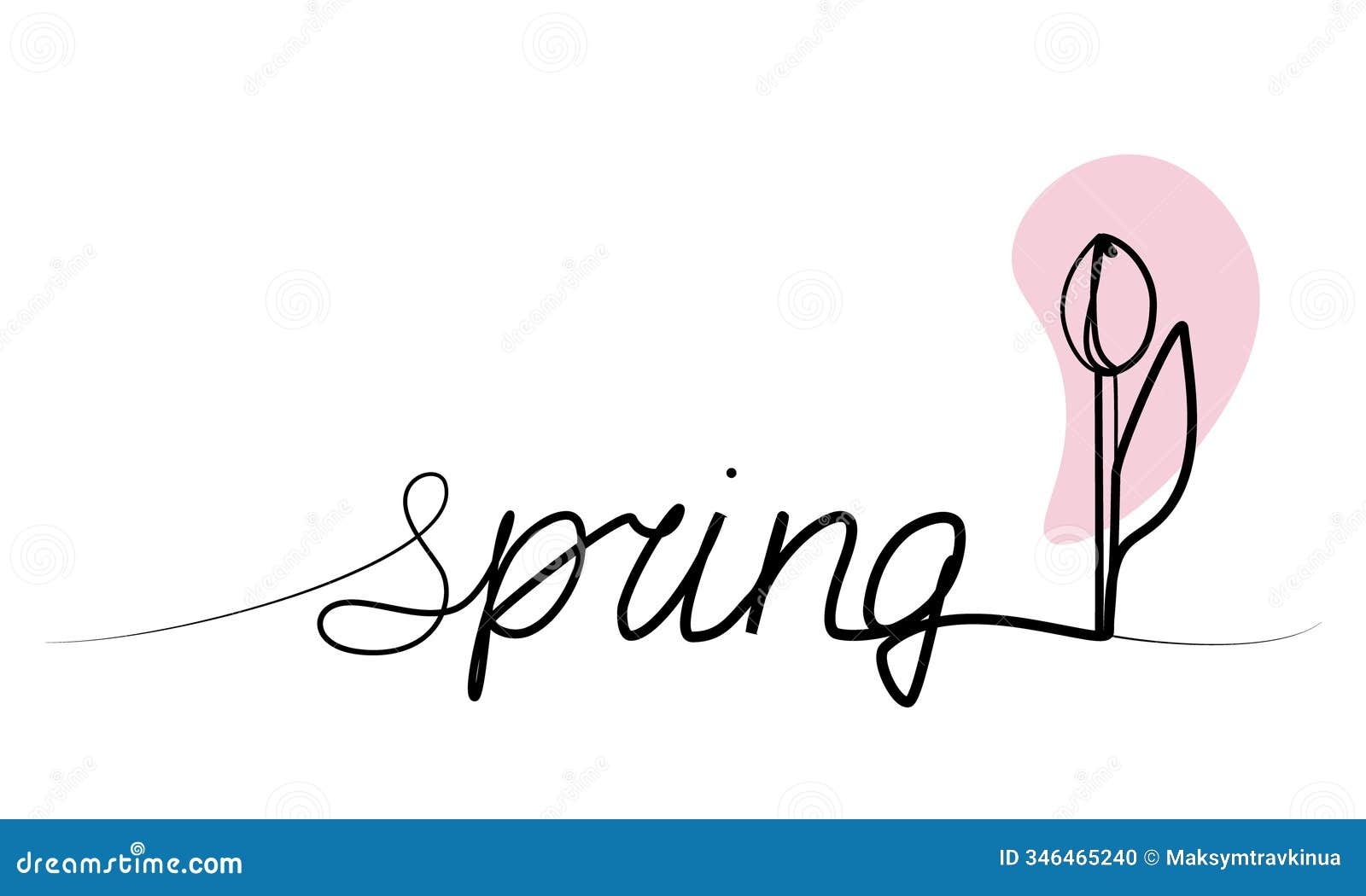 Continuous Drawing of the Phrase Spring in One Line. Vector Stock ...