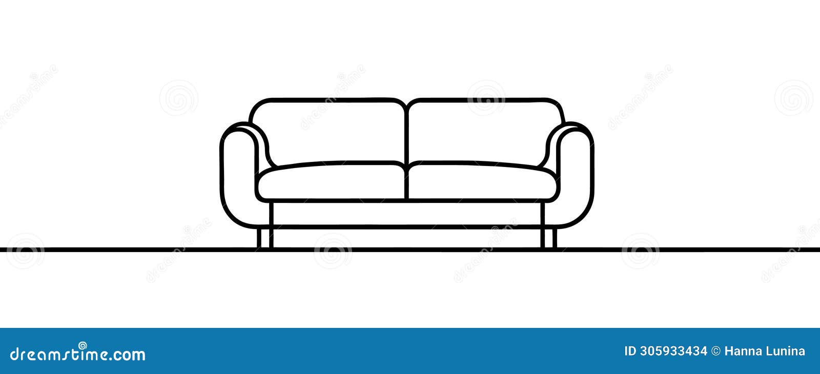 Continuous Drawing of a Sofa, Front View. Modern Sofa in One Continuous ...
