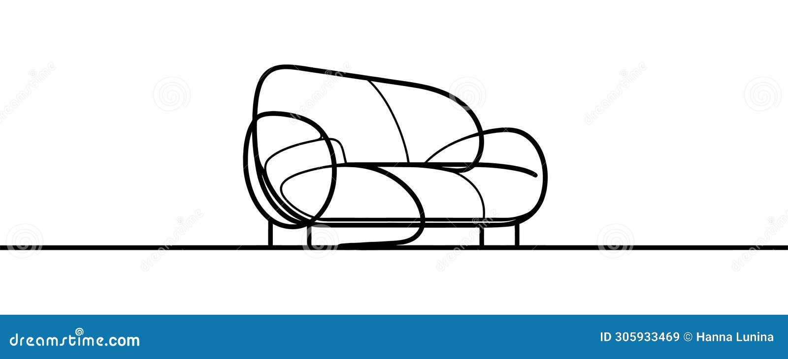 Continuous Drawing of a Sofa, Front View. Modern Sofa in One Continuous ...