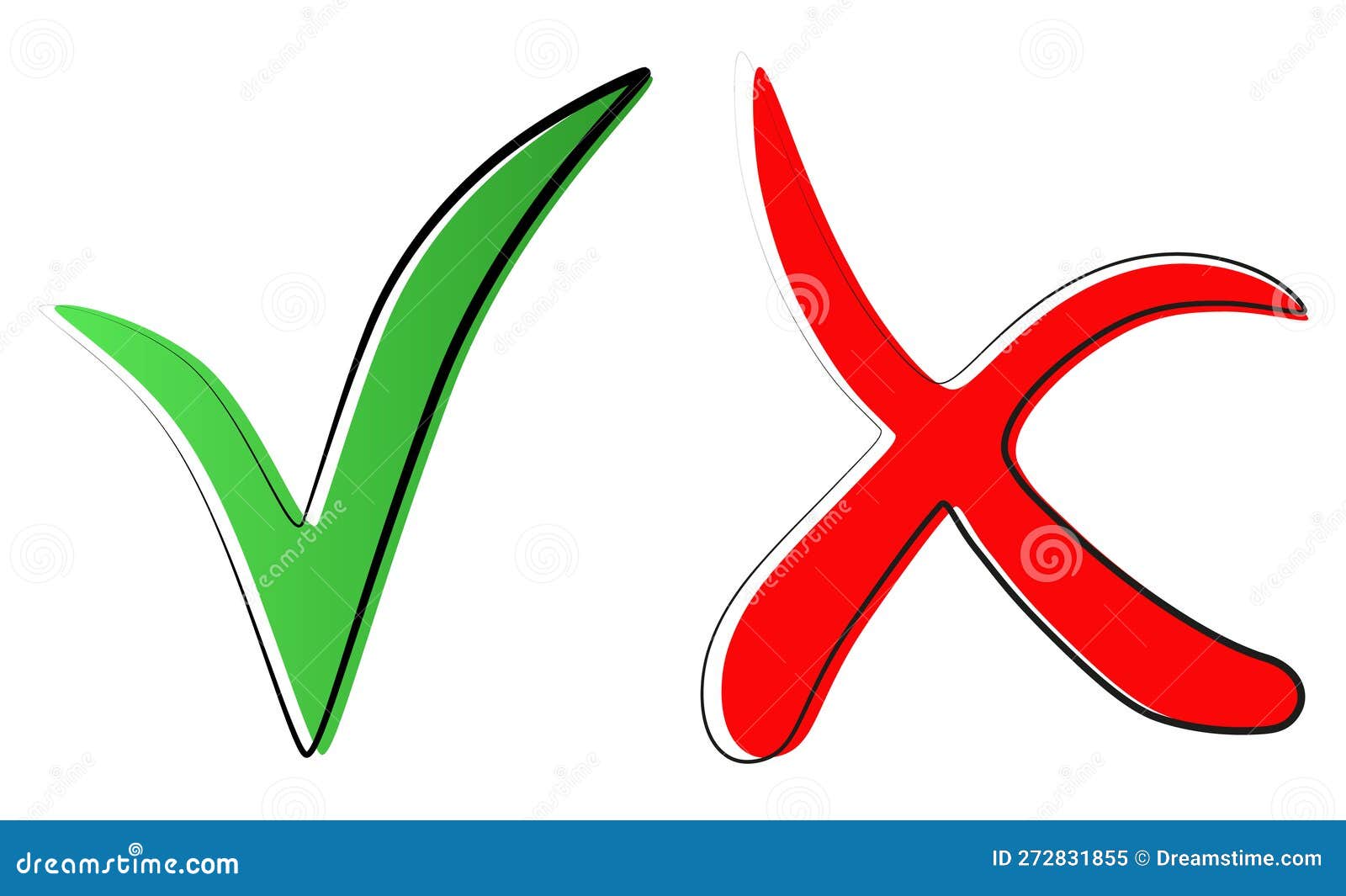 Continuous Drawing of a Tick and a Cross in One Line. Stock ...