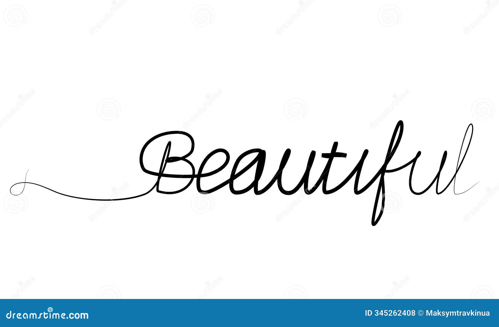 Continuous Drawing of the Word Beautiful in One Line. Vector Stock ...
