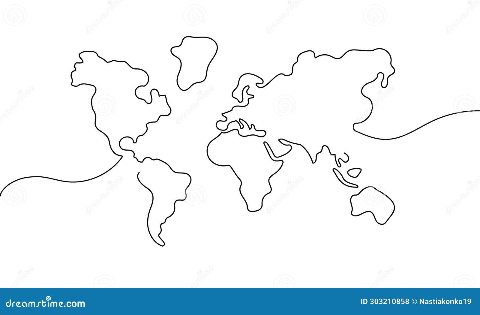 Continuous Earth Line Drawing Symbol. World Map One Line Art, Hand ...