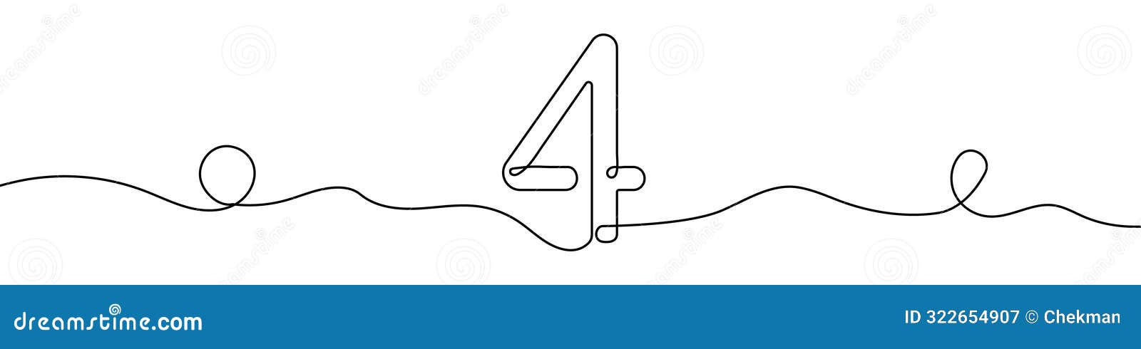 Continuous Editable Line Drawing of Number 4. One Line Drawing of ...