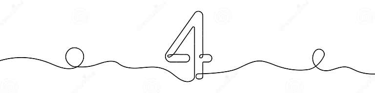 Continuous Editable Line Drawing of Number 4. One Line Drawing of ...
