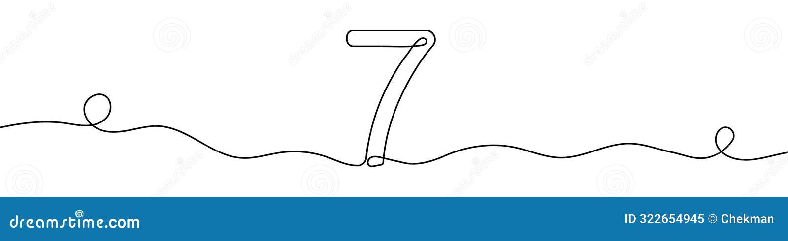 Continuous Editable Line Drawing of Number 7. One Line Drawing of ...