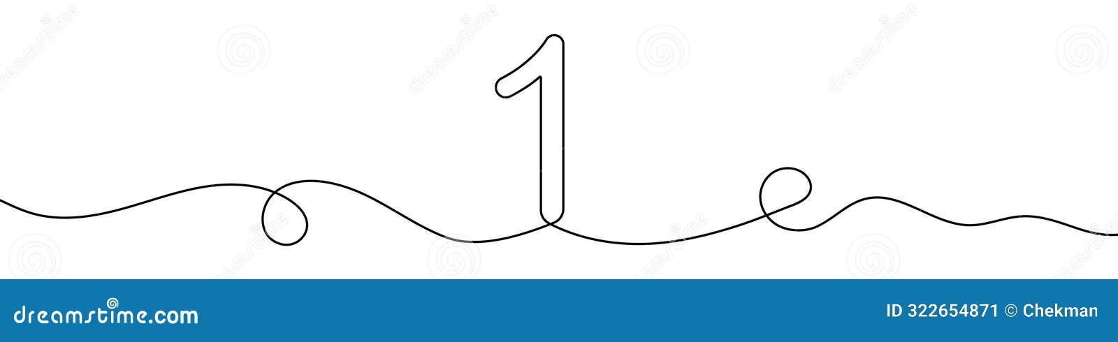 Continuous Editable Line Drawing of Number 1. One Line Drawing of ...