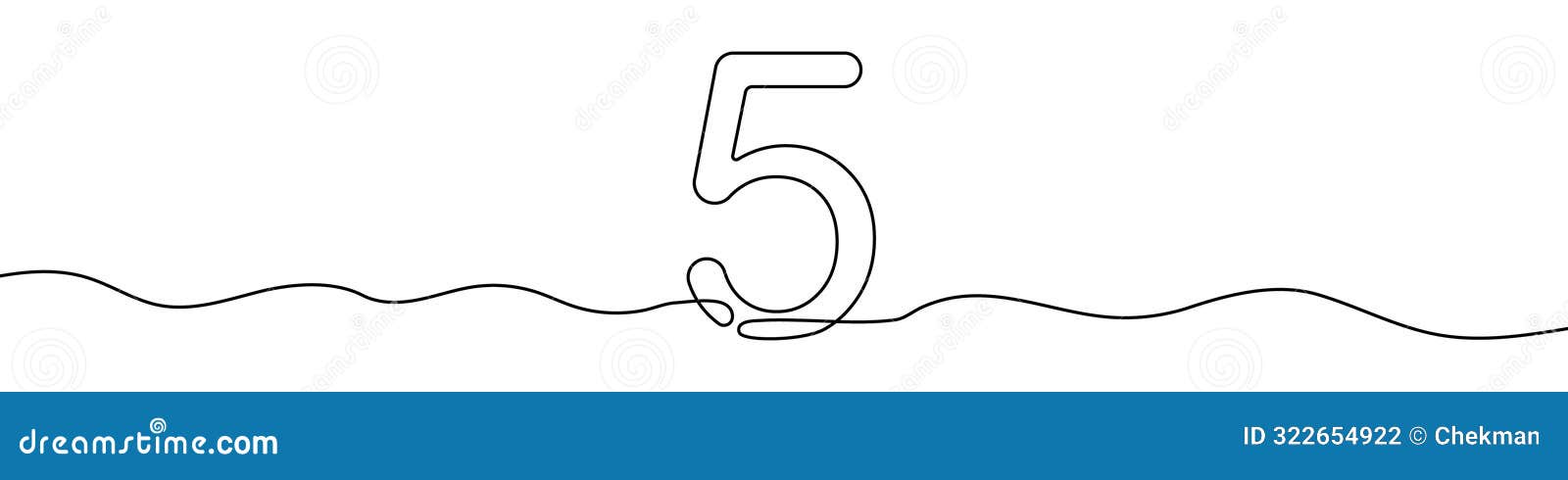 Continuous Editable Line Drawing of Number 5. One Line Drawing of ...