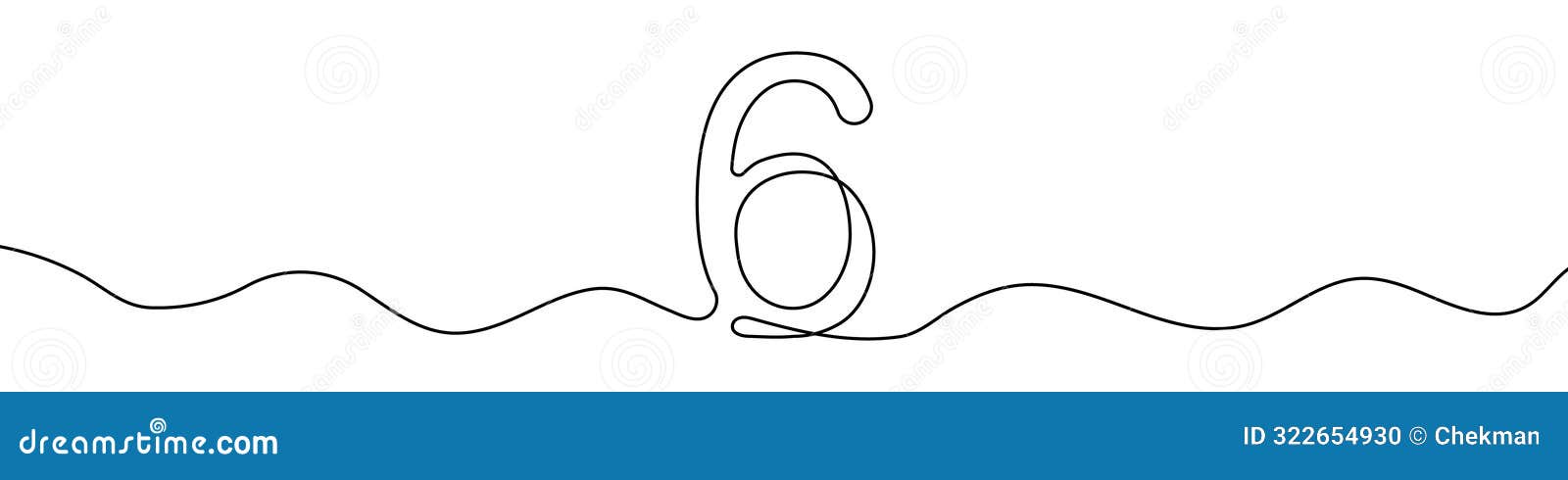 Continuous Editable Line Drawing of Number 6. One Line Drawing of ...