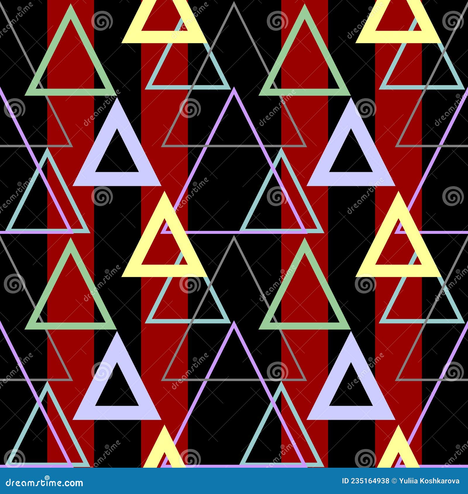 Continuous Geometric Pattern on Striped Background, Black and Red ...